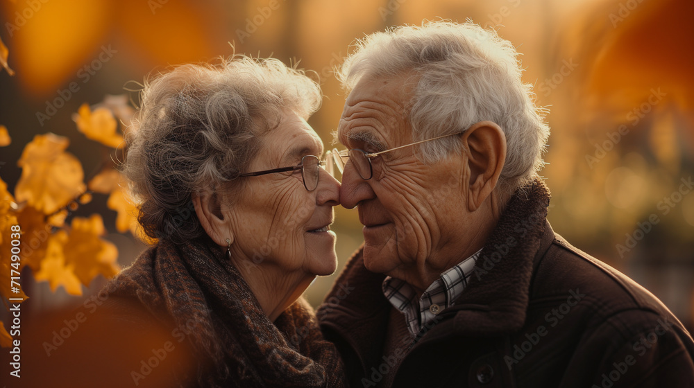 Growing old together. Married couple still in love at an old age ...