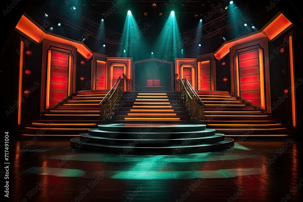 empty stage with stairs going up , Theater stage light background with ...