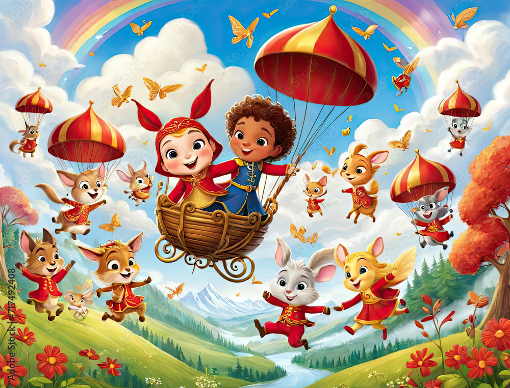 Adorable children's storybook illustration - Playful nursery scene in ...