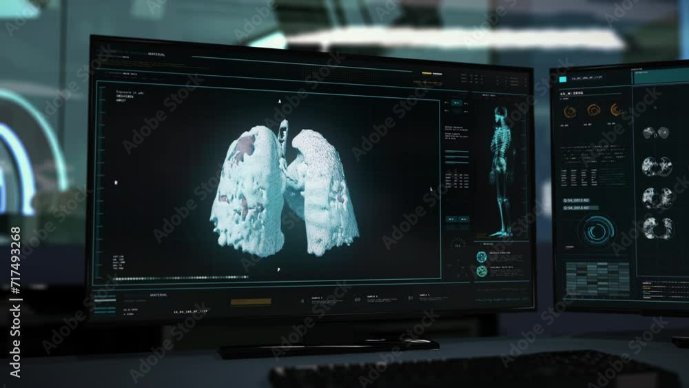 Computer medical diagnosis software is inspecting the lungs. Computer ...