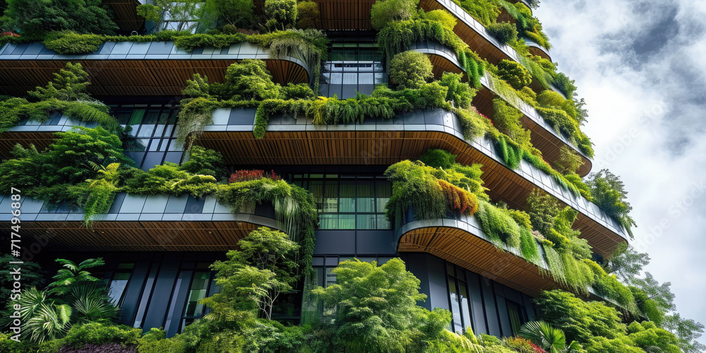Sustainble green building. Eco-friendly building in modern city ...