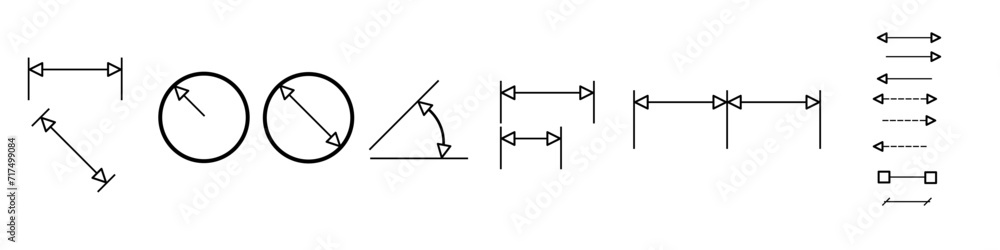 Dimensions Arrows. Height and width icons Linear, Aligned, Radius ...