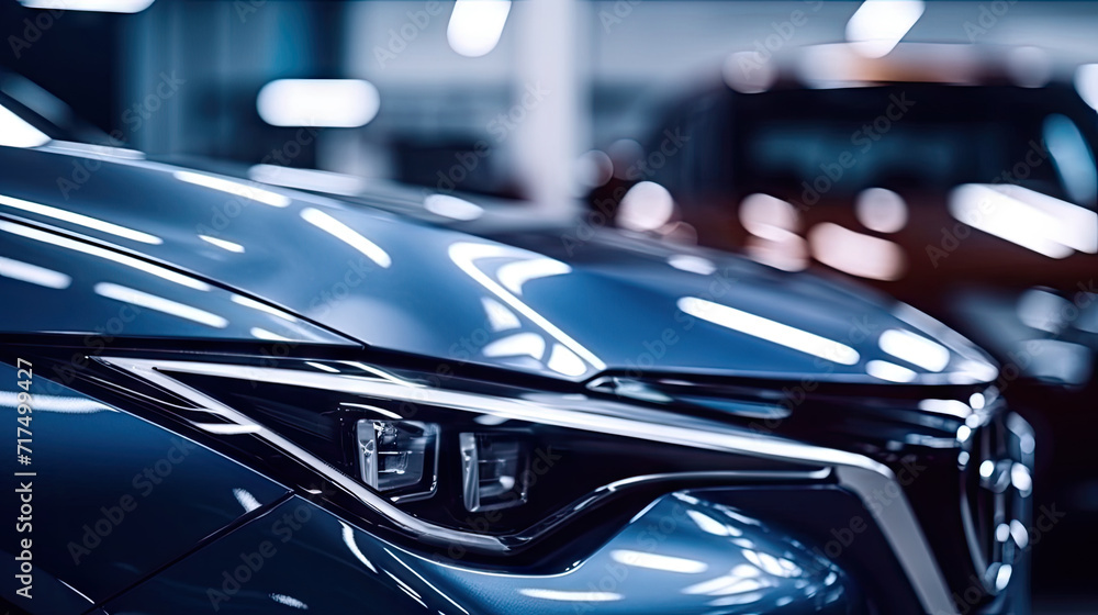 elective focus grey car parked in luxury showroom. Car dealership ...