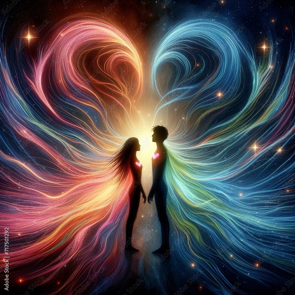 Twin flame couple. Soulmates. The concept of magical, esoteric, tantric ...