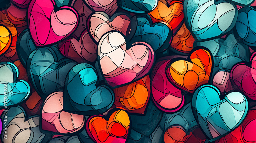 Playful and whimsical pattern illustration of interlocking hearts in ...