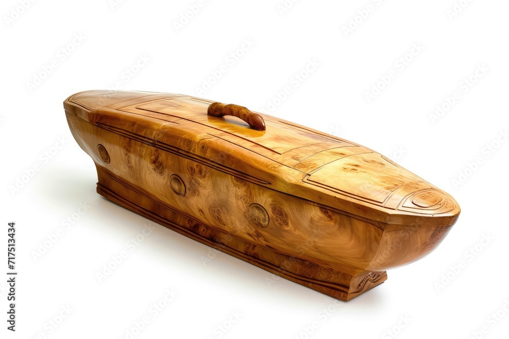 Christian funeral ritual involving a wooden coffin isolated on a white ...