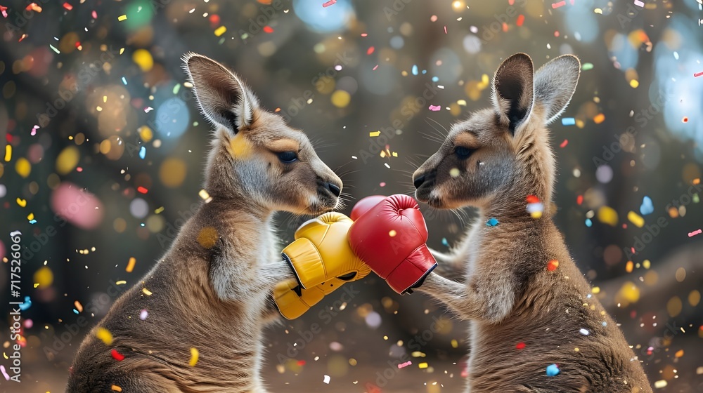 Kangaroo boxing, cute baby kangaroos wearing boxing gloves fight each ...