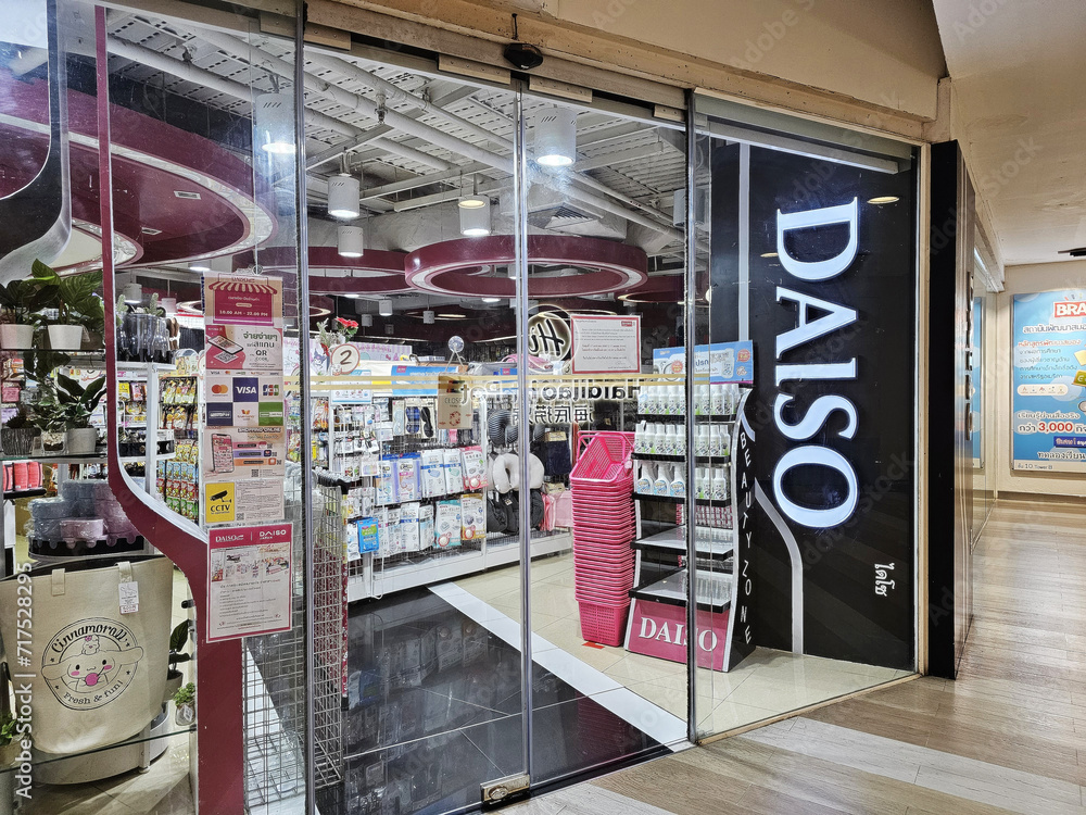 BANGKOK, THAILAND - JANUARY 18, 2024: Daiso sign. Daiso Industries Co., Ltd. is a franchise of ...