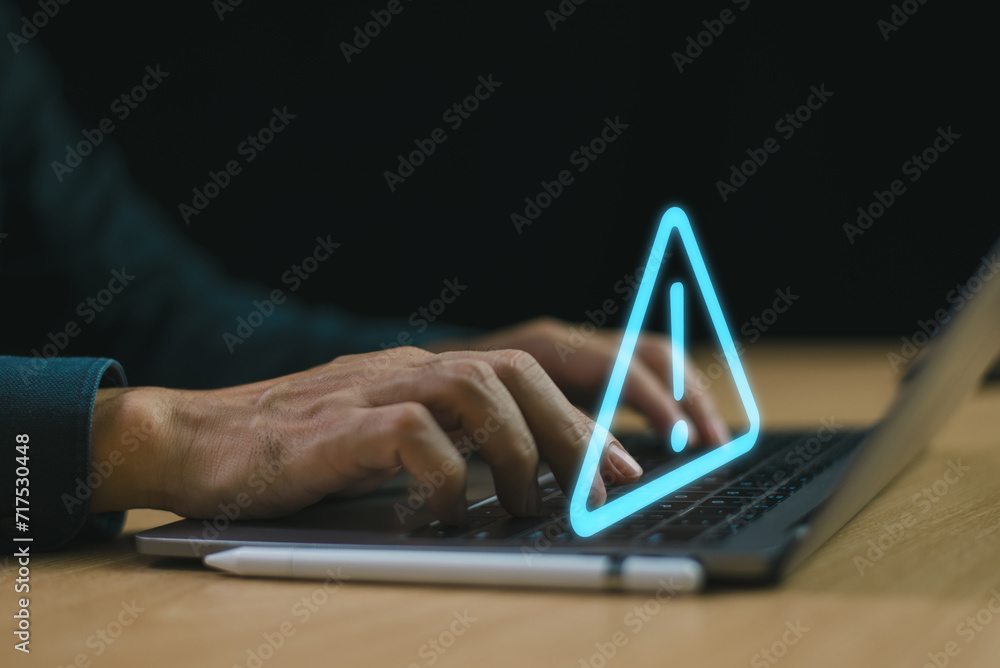 Attack system warning hacked alert on computer screen, cyber scam ...