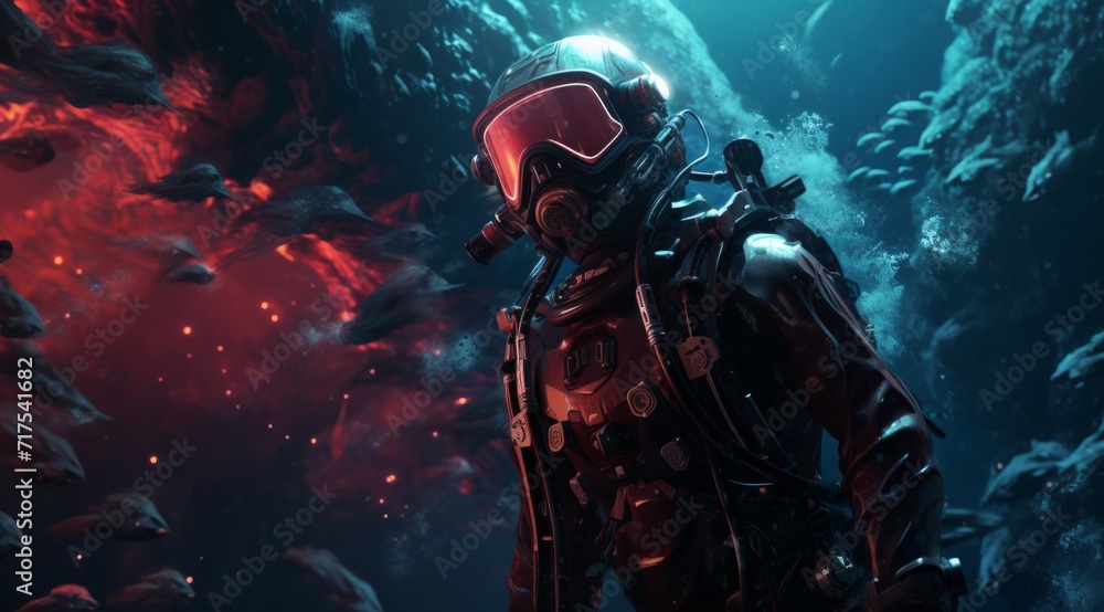 Astronaut diving digital art. a scuba diving underwater with a man ...