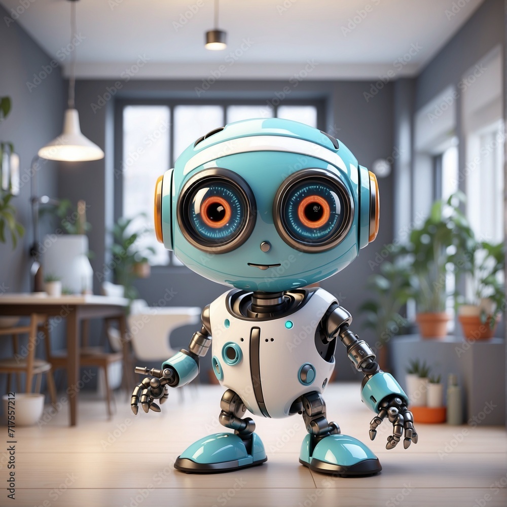 Cute Robotic Character in Modern Home, 3D Illustration, Smart Living ...