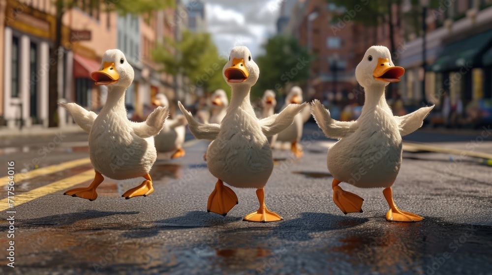 As the ducks waddle down the busy city streets onlookers cant help but ...