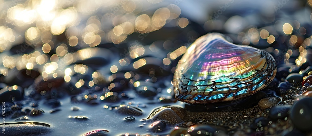 Heart shaped piece of natural nacre mother of pearl of Paua Perlemoen ...