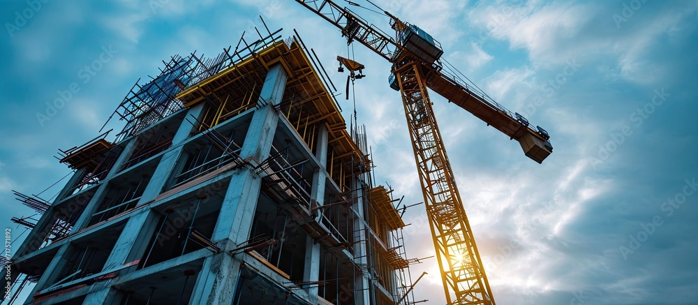 Mobile auto crane at construction site Work of truck crane on project ...