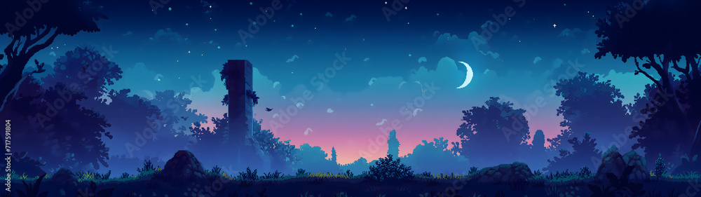 moonlit in the enchanted forest, nighttime atmosphere with moonlight in ...
