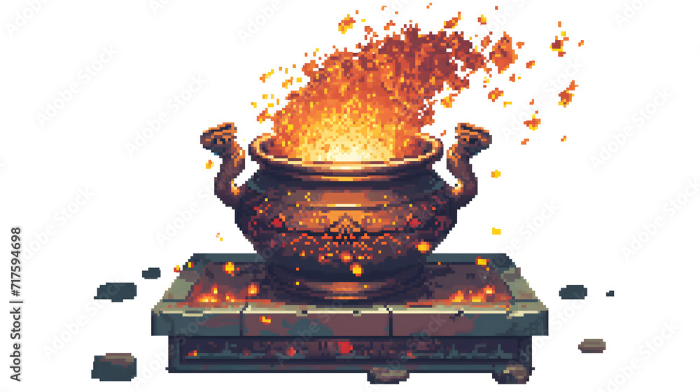 Witch furnace with spewing fire in pixel art style, pixel art ...