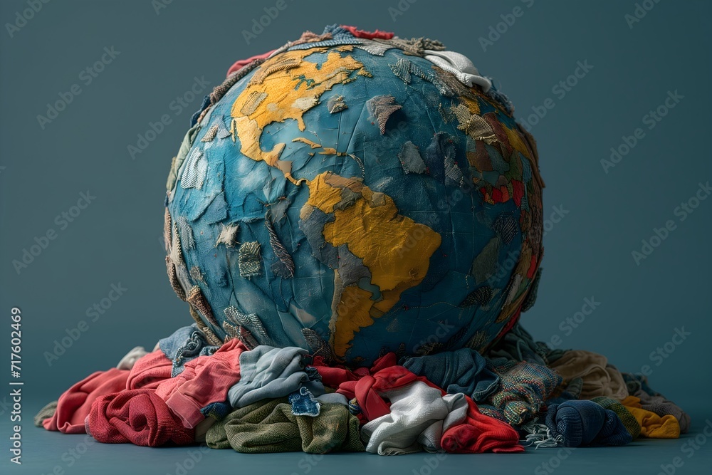 Planet earth full of piles of clothing and fashion waste, global impact ...