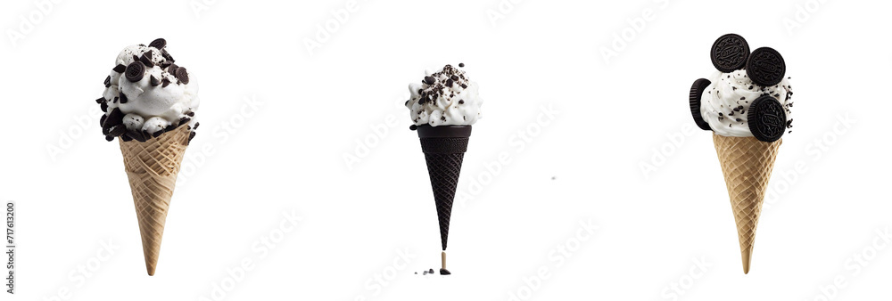 Cut out Set Of Whimsical Bliss: Oreo Ice Cream Cone Floating in Air ...