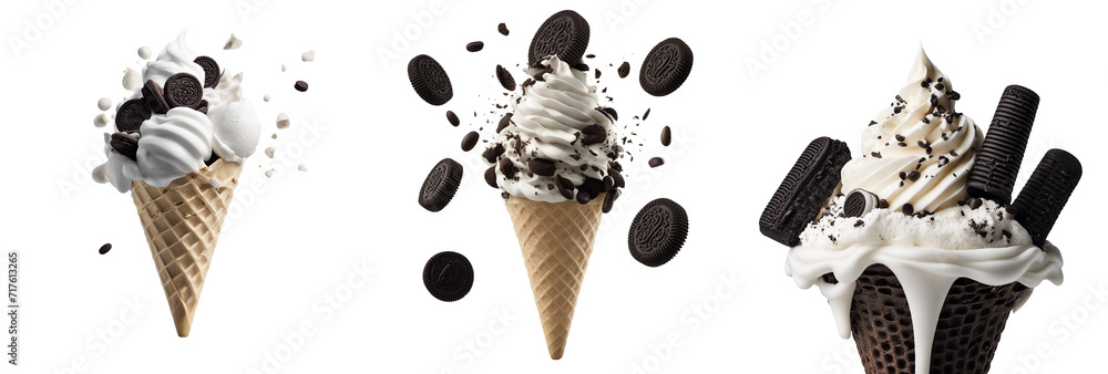 Cut out Set Of Whimsical Bliss: Oreo Ice Cream Cone Floating in Air ...