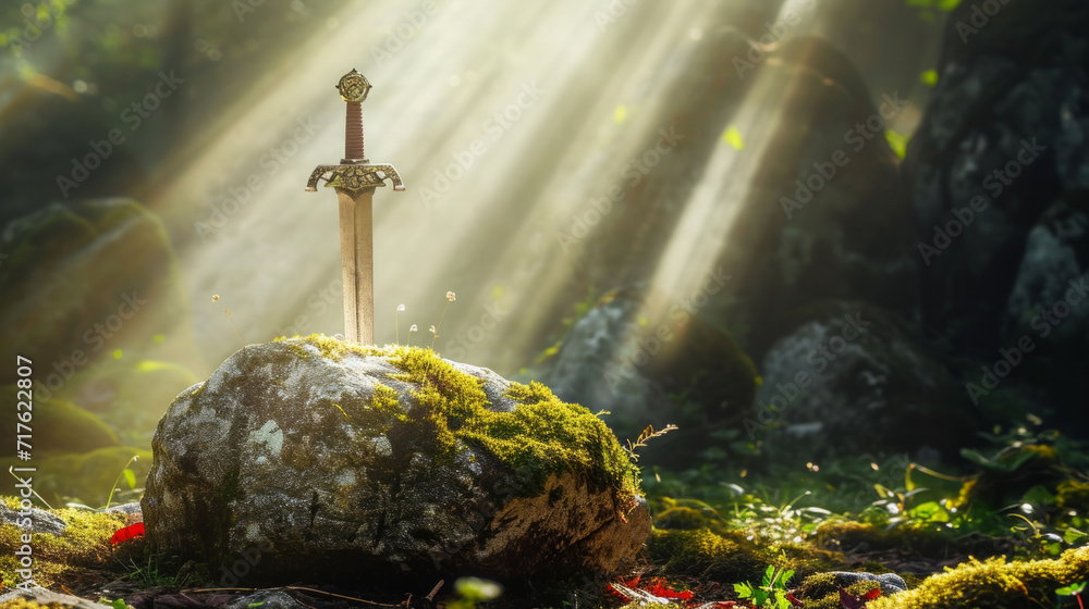Sword stuck in a rock like in the Excalibur legend , the mythical sword ...