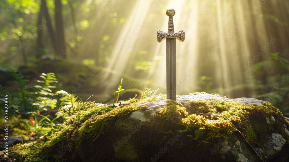 Sword stuck in a rock like in the Excalibur legend , the mythical sword ...