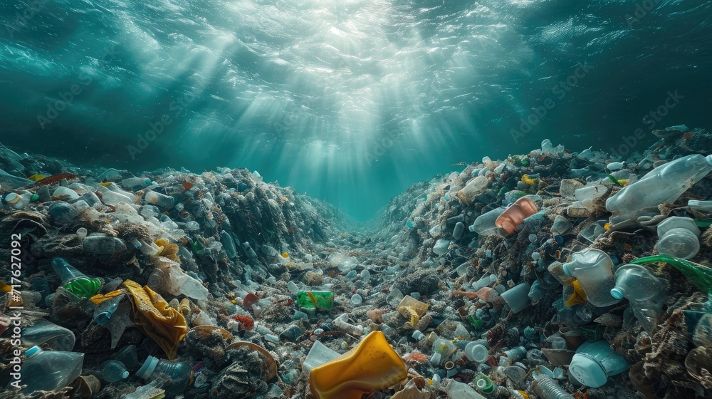 Impact of Plastic Waste on Oceans. Plastic waste piles on beaches or in ...