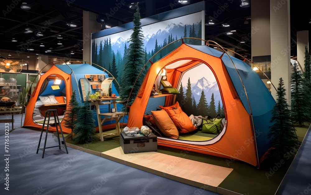 Camping trade show booth with modern tent tourism Stock Illustration ...