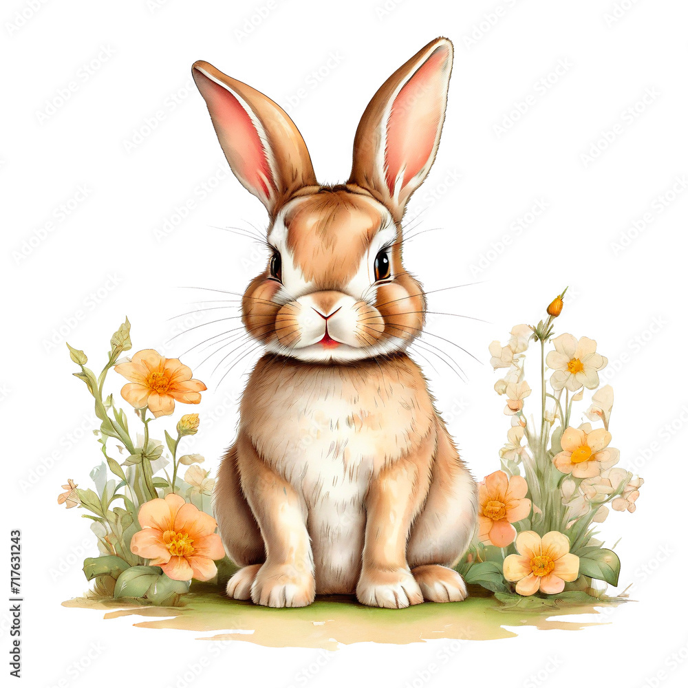 cute vintage, retro bunny, rabbit clip art on transparent background ...