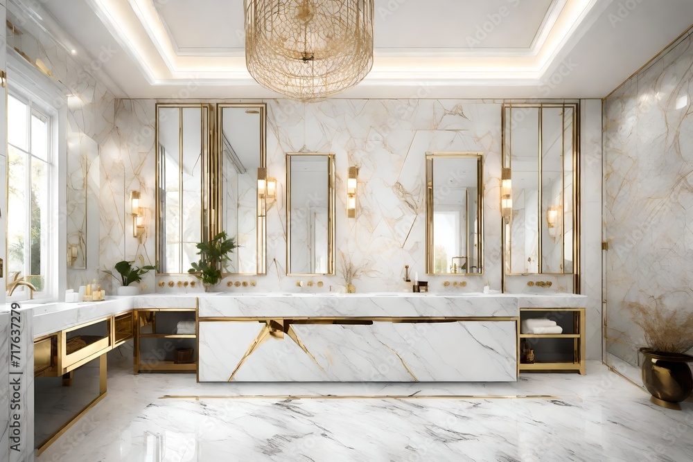 Middle-Eastern bathroom with clean lines, marble surfaces, and subtle ...