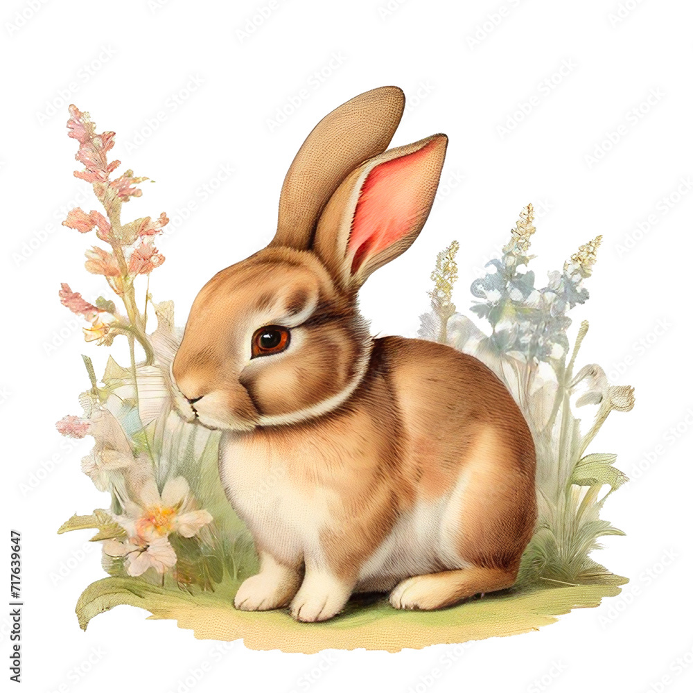 cute vintage, retro bunny, rabbit clip art on transparent background ...