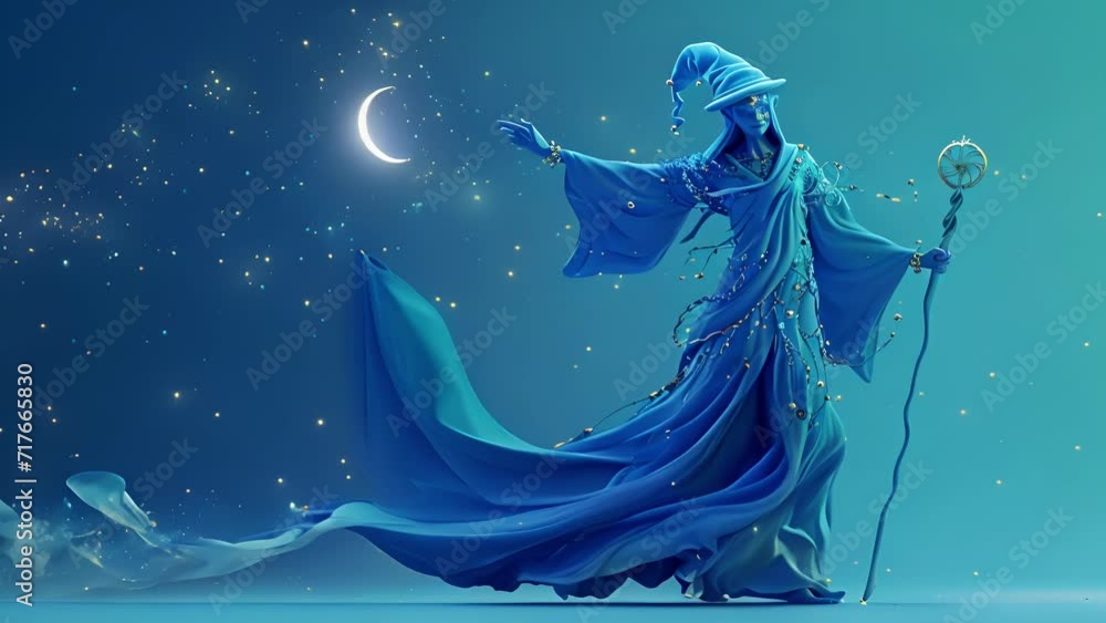 Cartoon digital avatars of Mystical Genie with blue skin, a swirling ...