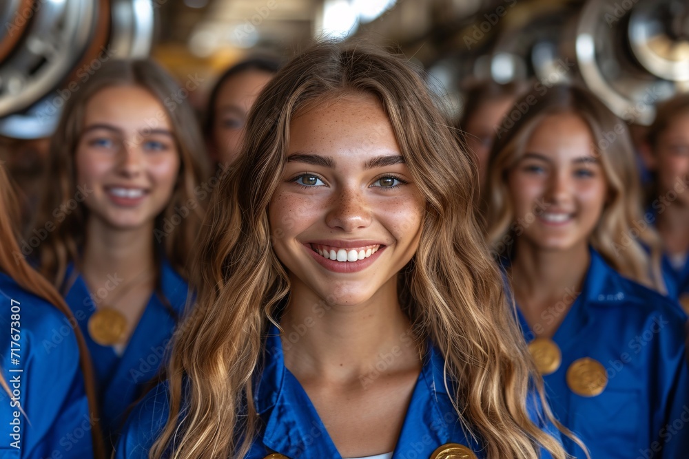 Smile Squad - A group of girls wearing blue and smiling for the camera ...