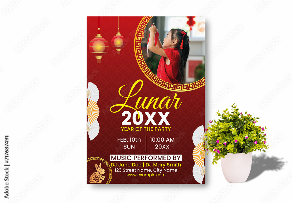 Lunar New Year Party Flyer Layout Stock Template | Adobe Stock