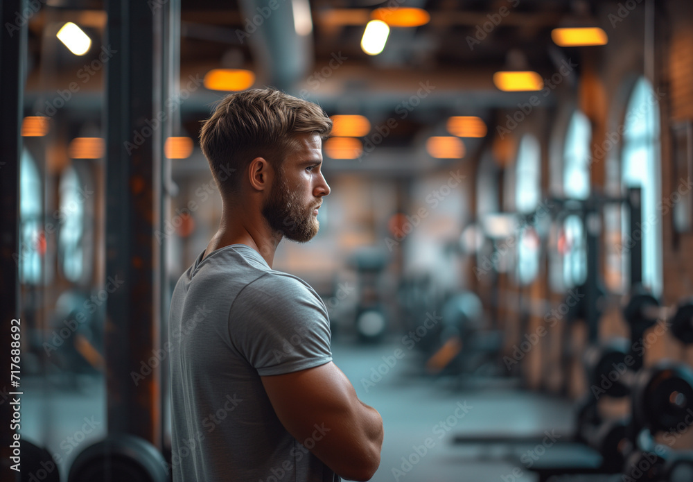 a gym page with Man and many different fitness workouts, in the style ...