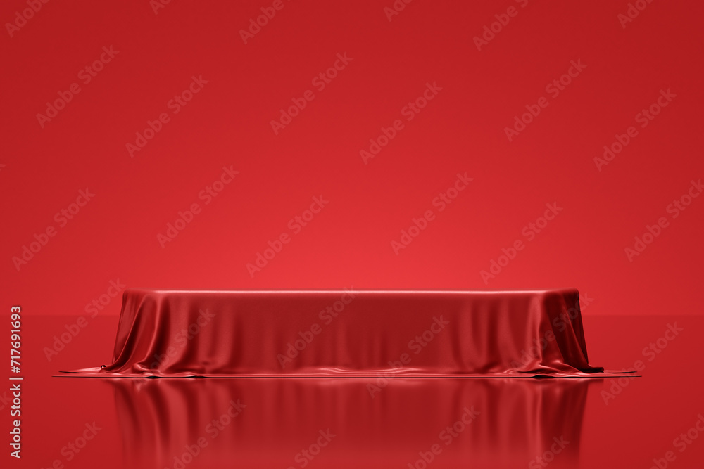 Luxury red cloth 3d podium silk fabric stage pedestal presentation ...