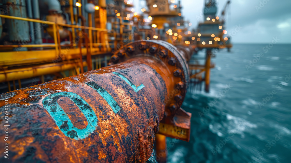 Oil pipelines connecting the offshore platform to the ocean, showcasing ...