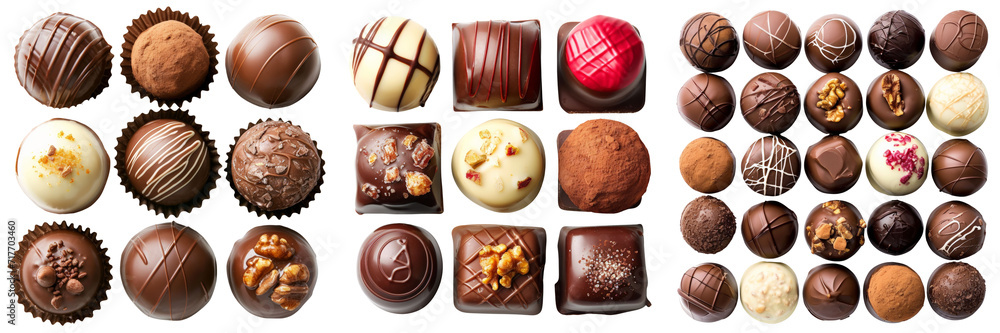 Chocolate Pralines Assortment Set Isolated on Transparent or White ...