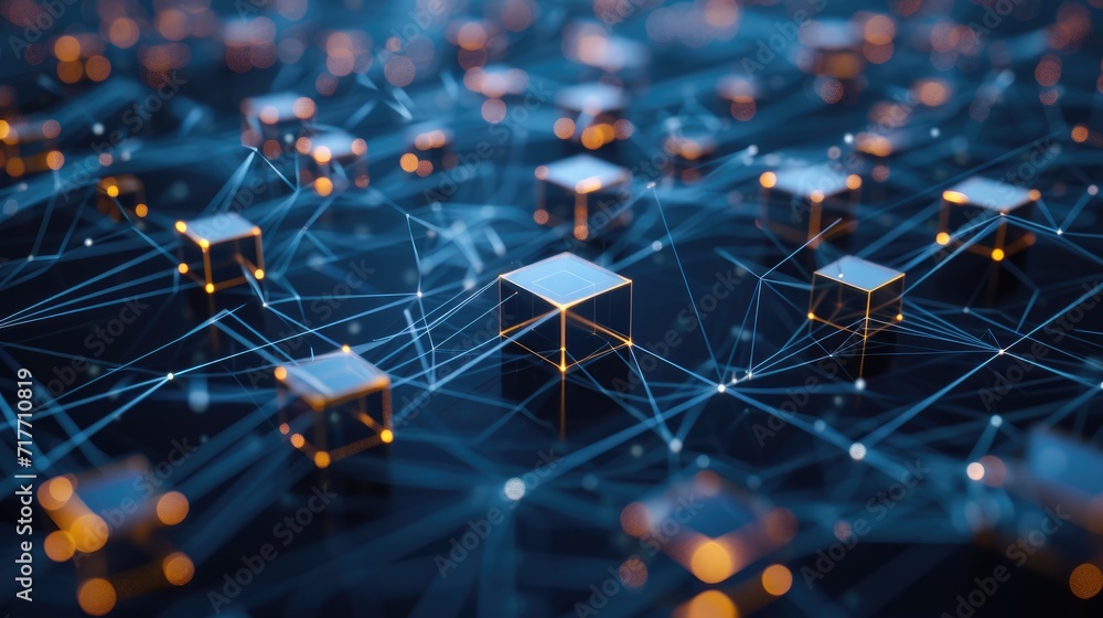 cube figure and social connection lines technology background Stock ...