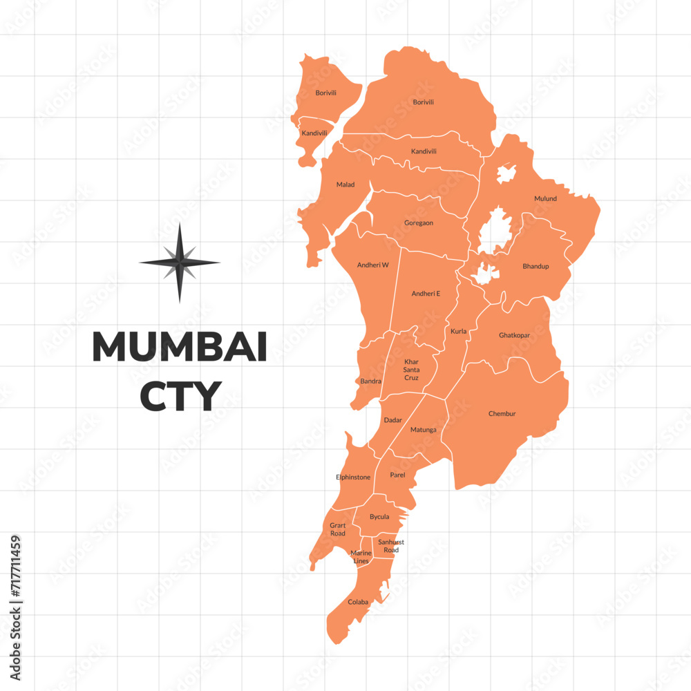 Mumbai City map illustration. Map of the City in India Stock Vector ...