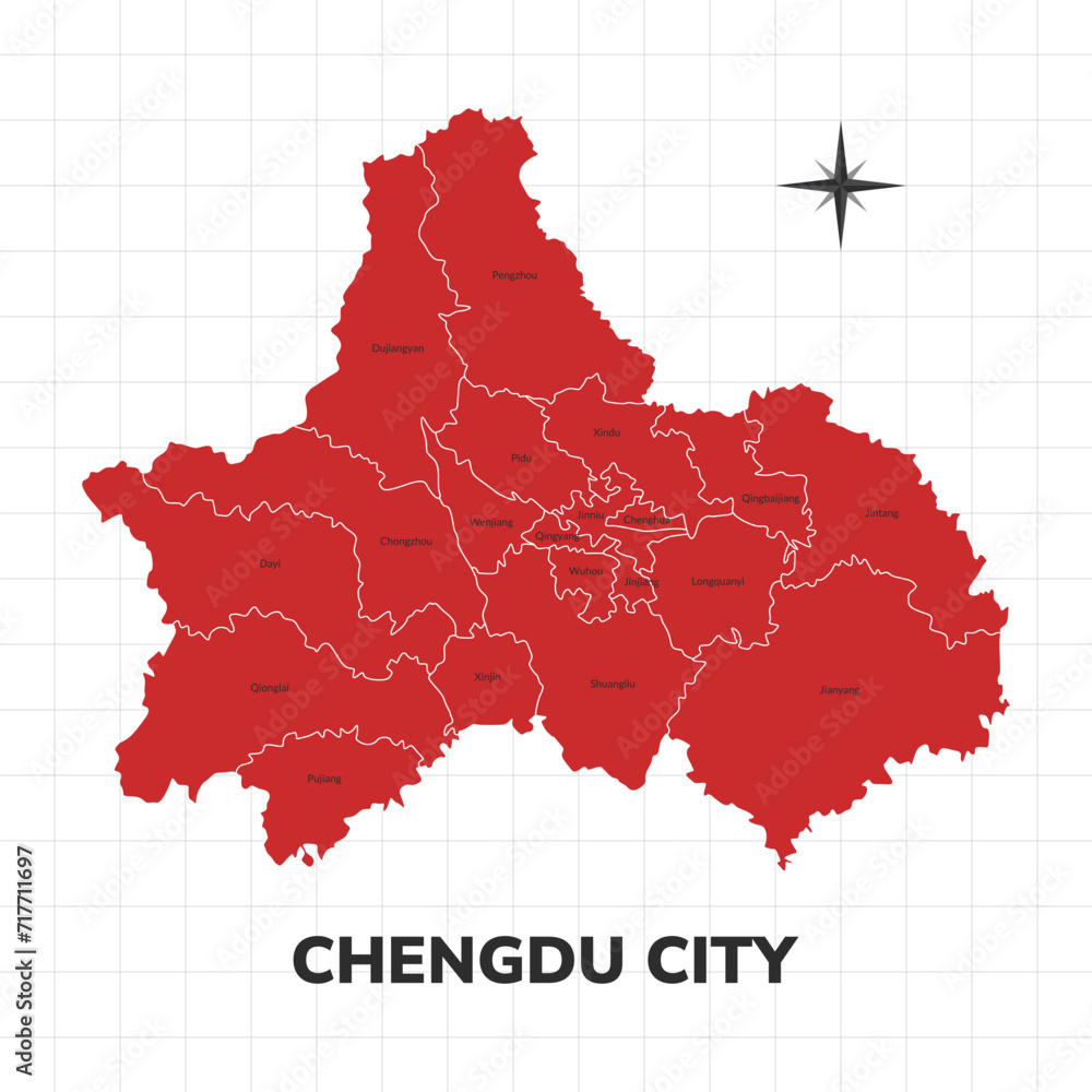 Chengdu City map illustration. Map of the City in China Stock Vector ...