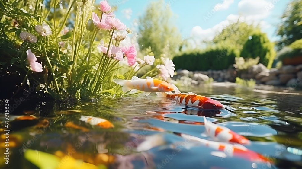 Nature theme, A peaceful garden with a koi pond , peaceful garden, koi ...