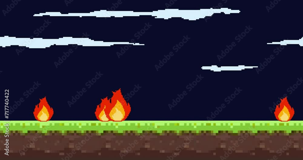 Animation of old style pixel game. Pixel art game background. Ground ...