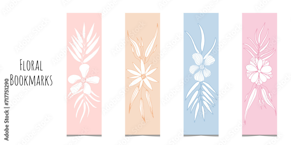 Set of 4 bookmarks in pastel colors and white decorative hand draw ...