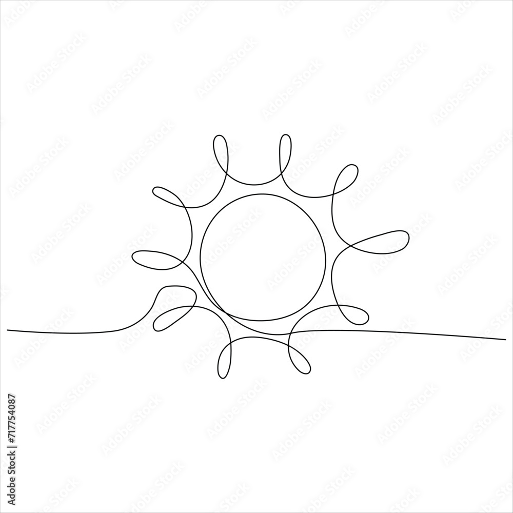 Continuous one line drawing of sun cloud line art drawing vector ...