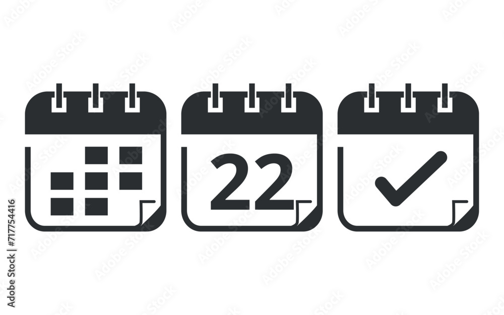 Hollow calendar flat icons isolated on transparent background. Calendar ...