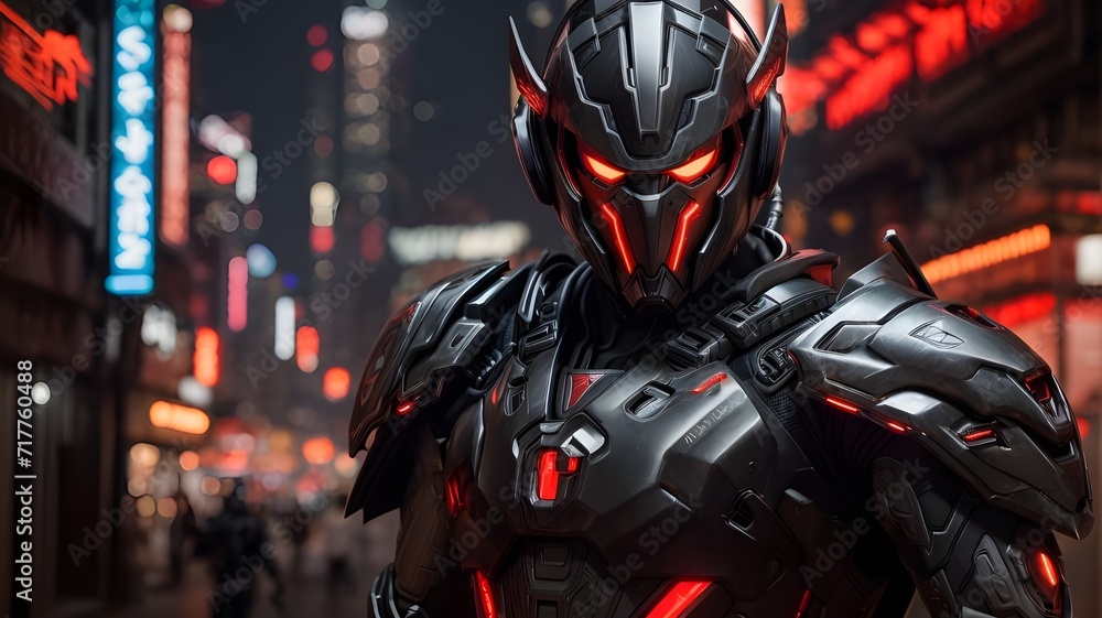 purple, and light blue high elf soldier robot, carrying a light machine ...