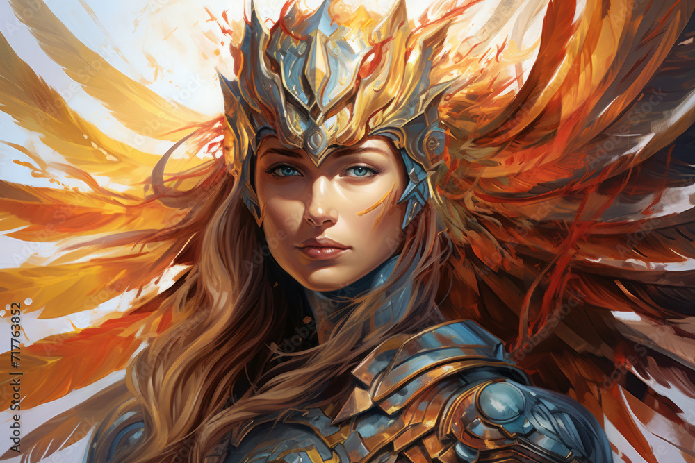 Valkyrie, a warrior maiden in armor and a helmet with wings. Norse ...