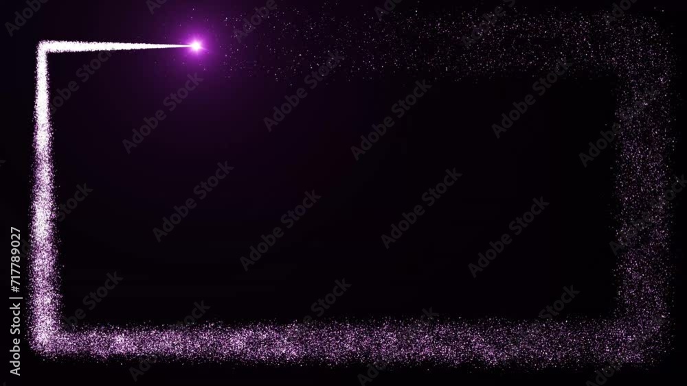 Bright light source draws a rectangular frame of purple particles on a ...