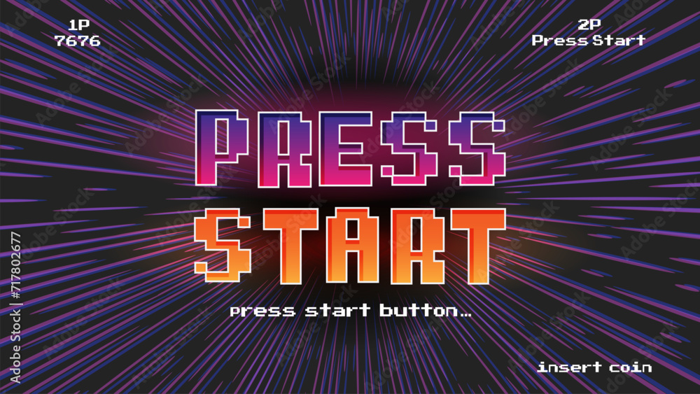 PRESS START INSERT A COIN TO CONTINUE .pixel art .8 bit game.retro game ...