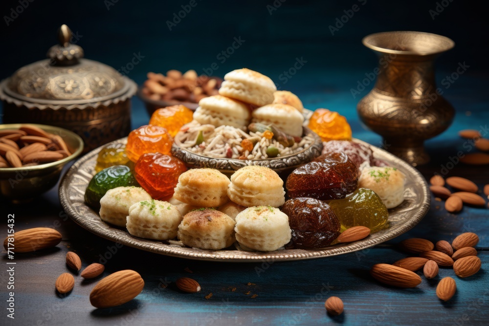 Ramadan food made from assorted middle eastern sweets maamoul, basbousa ...